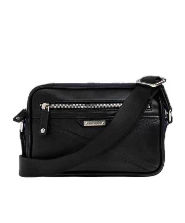 Iceberg Logo Zip Pocket Shoulder Bag - Black