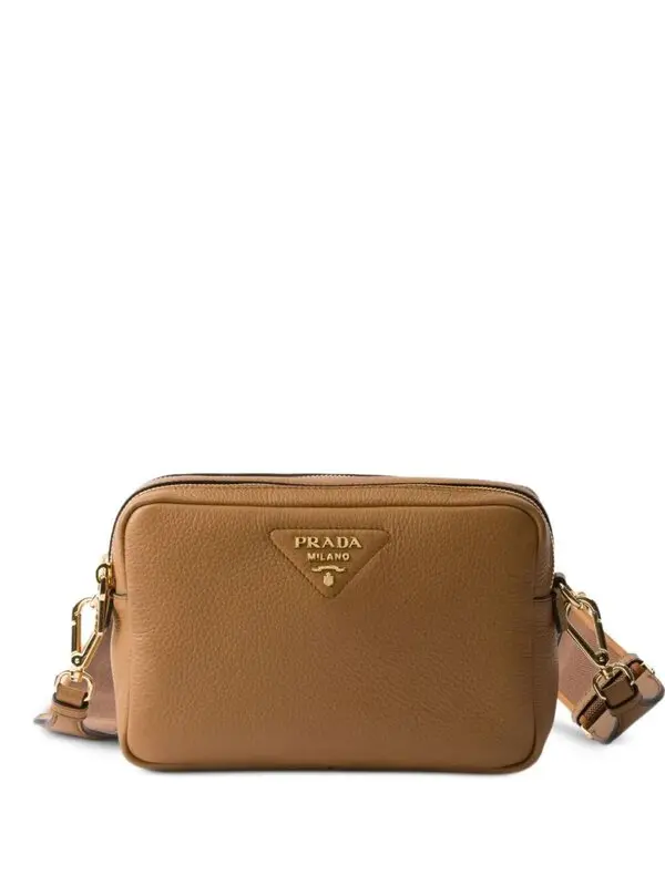 Prada Logo Detailed Zipped Crossbody Bag - Brown