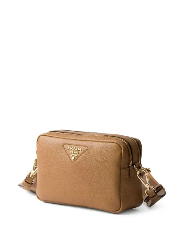 Prada Logo Detailed Zipped Crossbody Bag - Brown