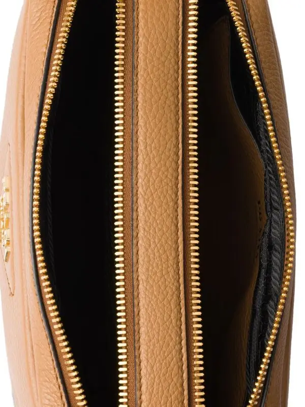 Prada Logo Detailed Zipped Crossbody Bag - Brown