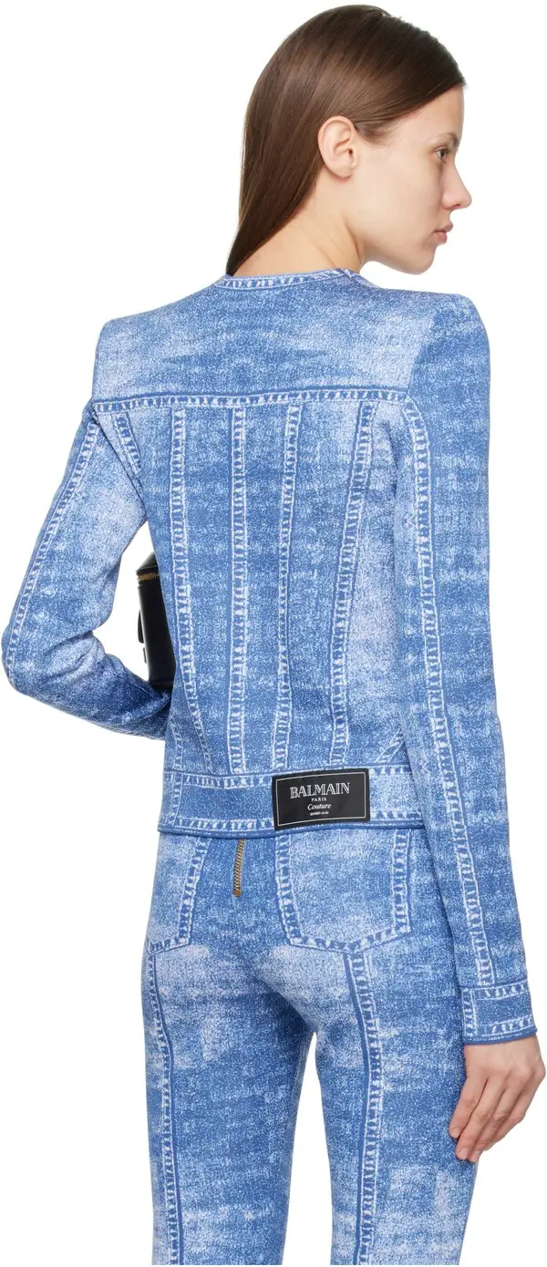 Balmain Denim-effect Logo Detailed Knitted Cardigan