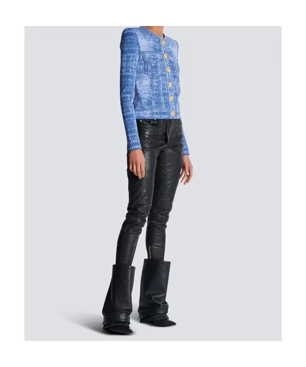 Balmain Denim-effect Logo Detailed Knitted Cardigan