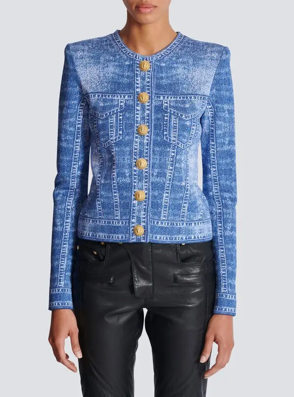 Balmain Denim-effect Logo Detailed Knitted Cardigan