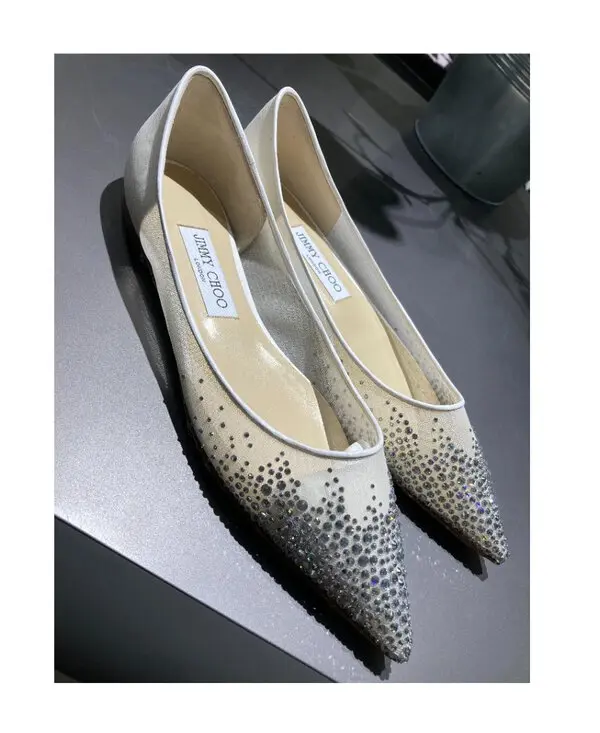 JIMMY CHOO Love Flat Crystal-embellished Ballerina Shoes