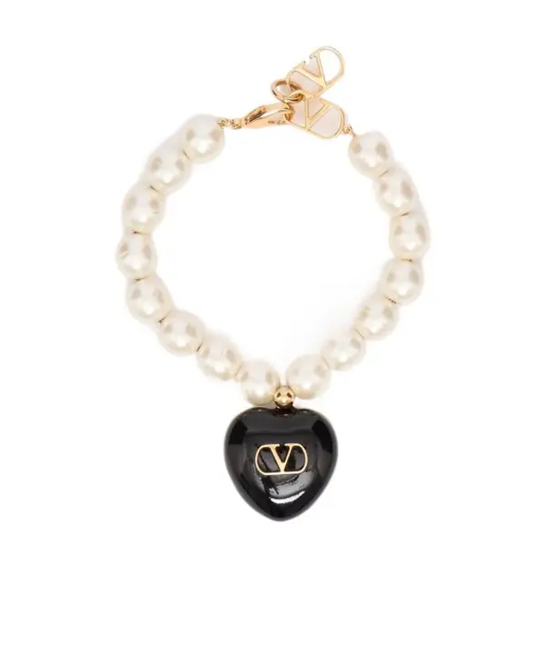 Valentino Garavani Coeur Royal Logo Plaque Bracelet - Gold/black/cream