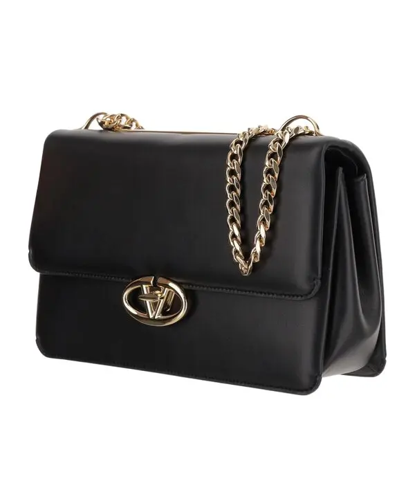 Valentino Garavani Logo Plaque Foldover Top Shoulder Bag - Black