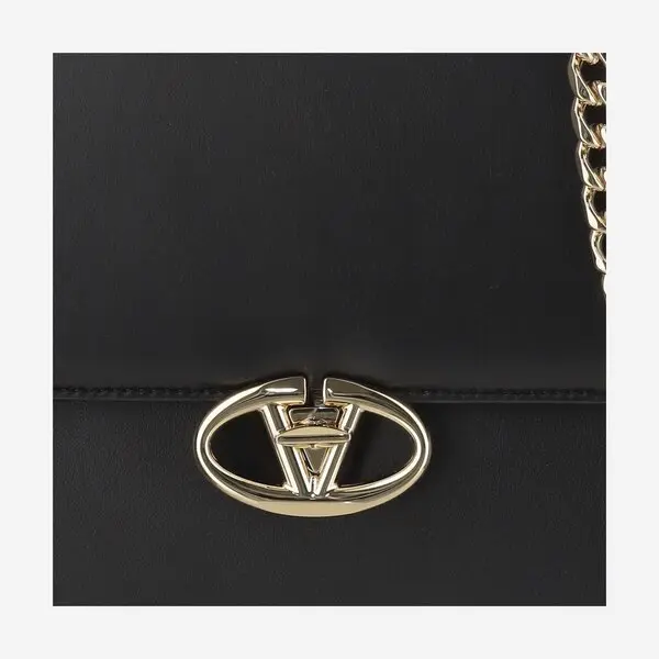 Valentino Garavani Logo Plaque Foldover Top Shoulder Bag - Black
