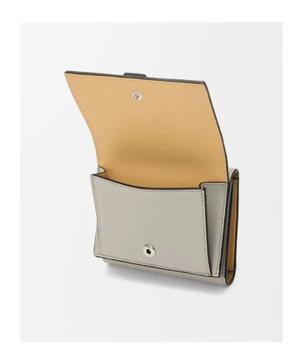 Loewe Trifold Wallet In Soft Grained Calfskin - Shell Grey/eucalyptus