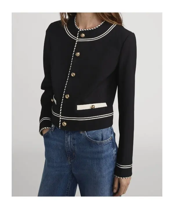 FRAME Button Embellished Cropped Jacket
