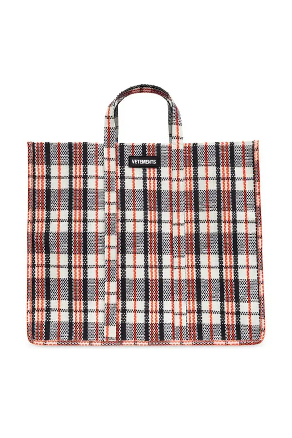 Vetements Plaid Logo Tote - Gray