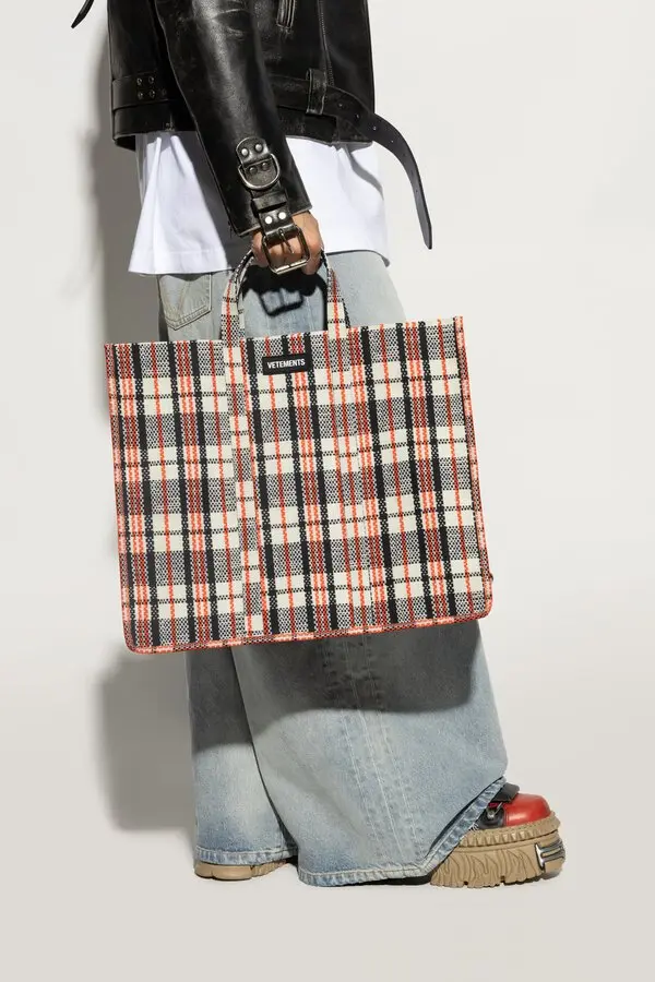 Vetements Plaid Logo Tote