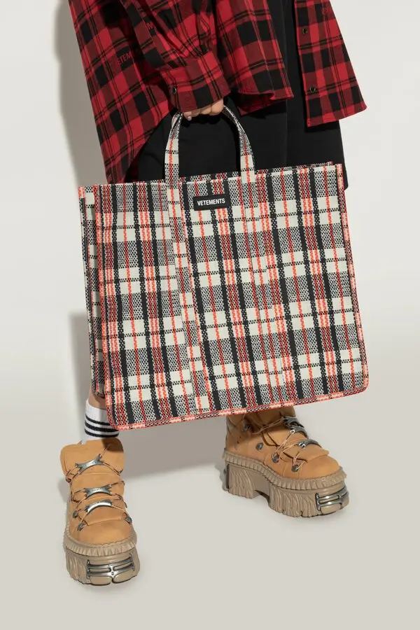 Vetements Plaid Logo Tote