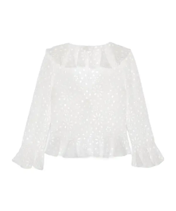 Saint Laurent Embroidered Cut-out Long-sleeved Blouse
