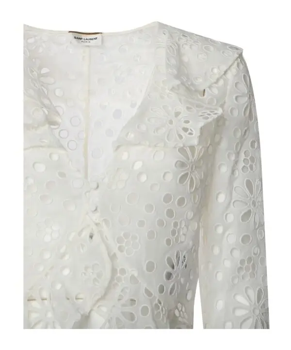 Saint Laurent Embroidered Cut-out Long-sleeved Blouse