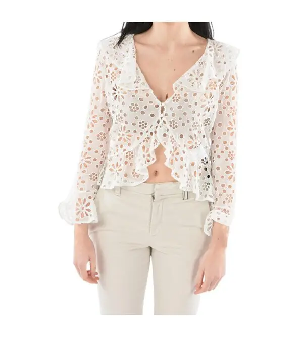 Saint Laurent Embroidered Cut-out Long-sleeved Blouse