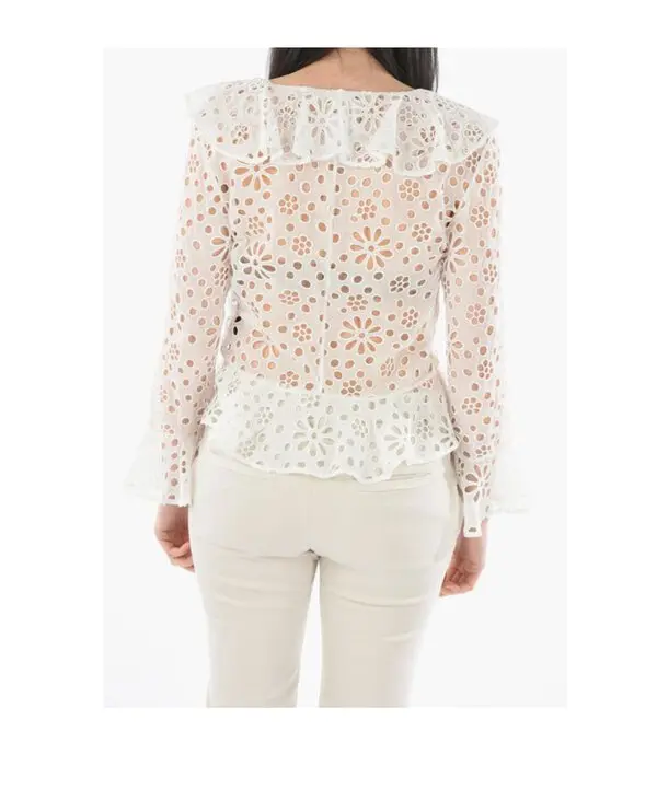 Saint Laurent Embroidered Cut-out Long-sleeved Blouse