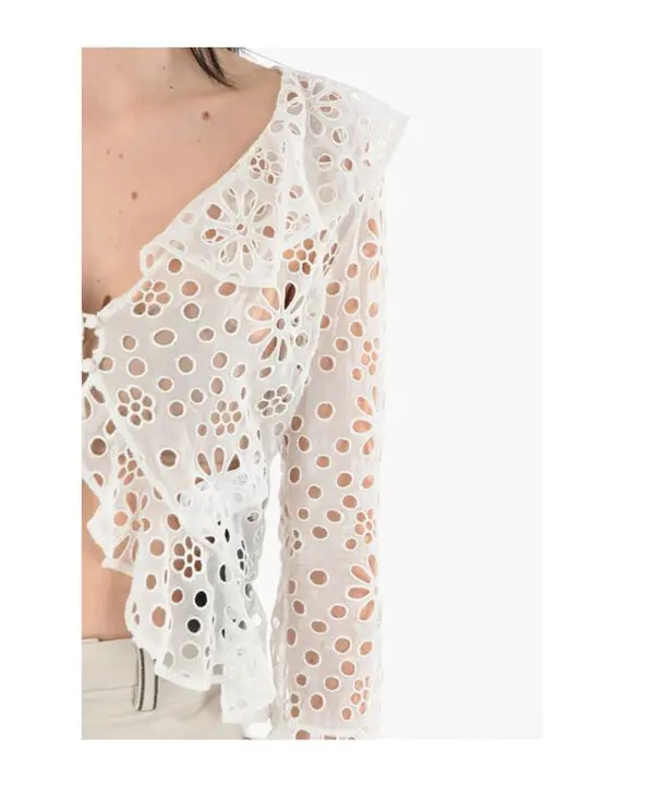 Saint Laurent Embroidered Cut-out Long-sleeved Blouse