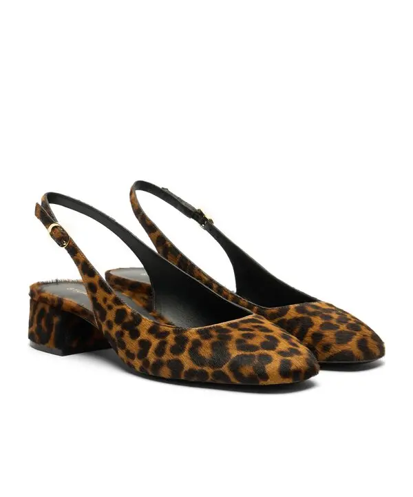 STUART WEITZMAN Maeve Slingback Leopard Print Haircalf Block Heel - Classic