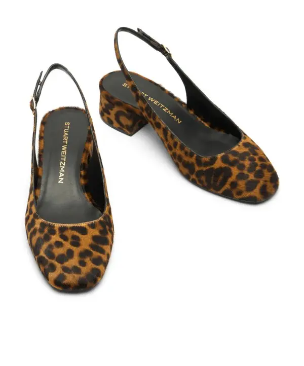 STUART WEITZMAN Maeve Slingback Leopard Print Haircalf Block Heel - Classic