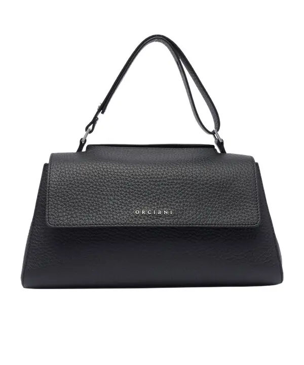 ORTIGNI Sveva Longuette Logo Lettering Shoulder Bag - Black