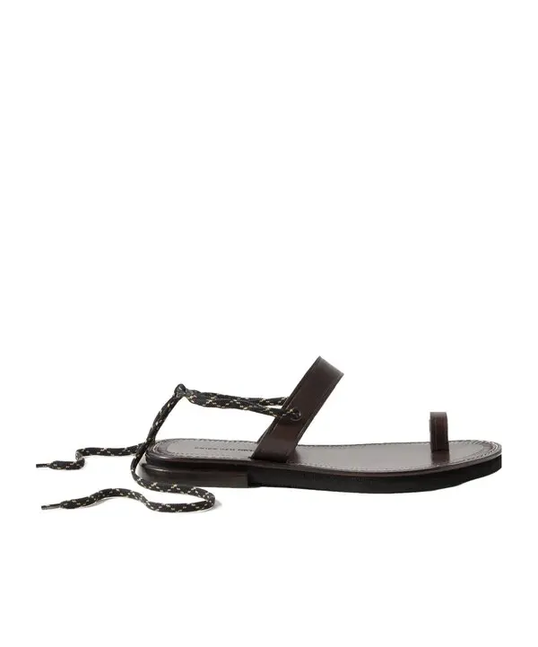 Dries Van Noten Leather Sandals With Tie Fastening - Brown