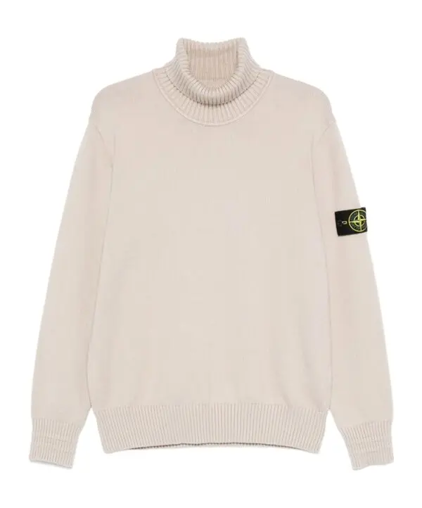 Stone Island Logo Patch Roll Neck Jumper - Plaster