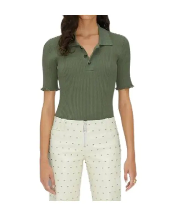 Bottega Veneta Ribbed-knit Polo Top - Green