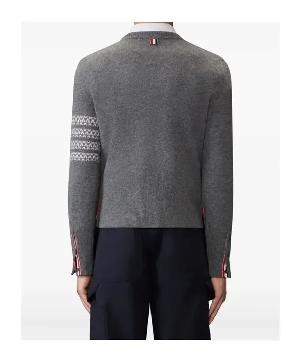 Thom Browne Long Sleeve Crewneck Sweater With Dog Motif - Gray