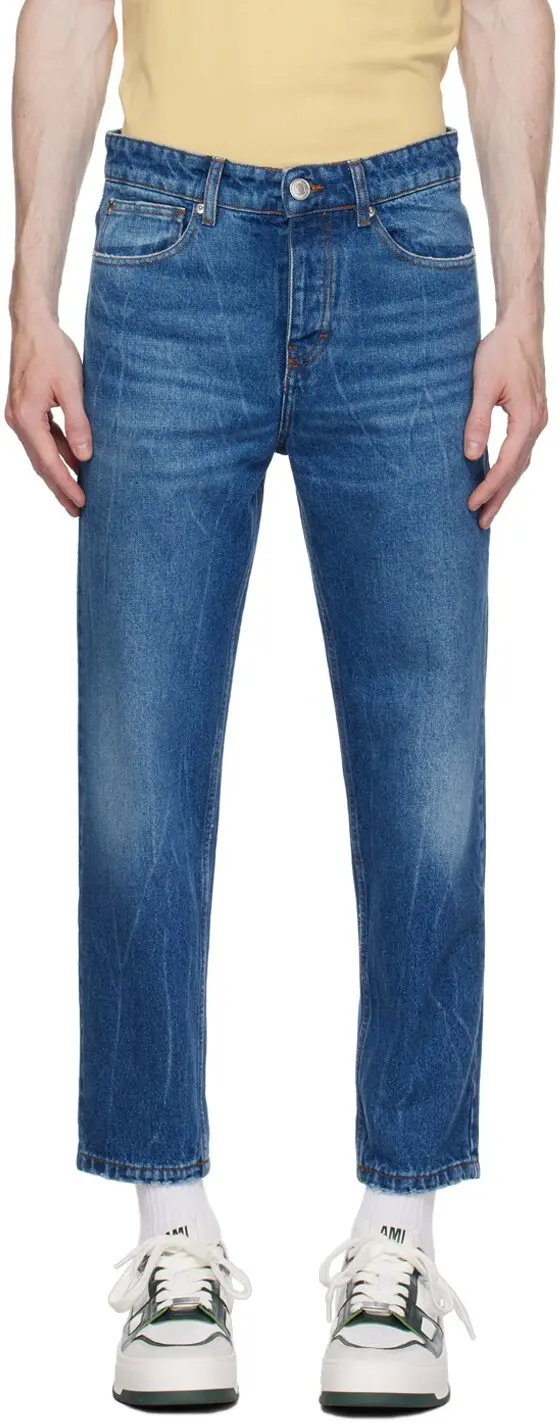 Ami Logo Patch Straight-leg Jeans - Blue