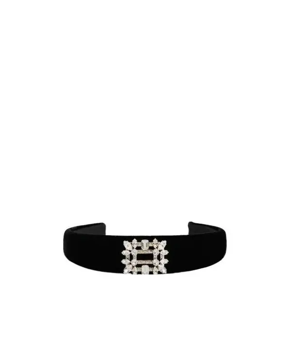 ROGER VIVIER Embellished Buckle Velvet Hairband - Black