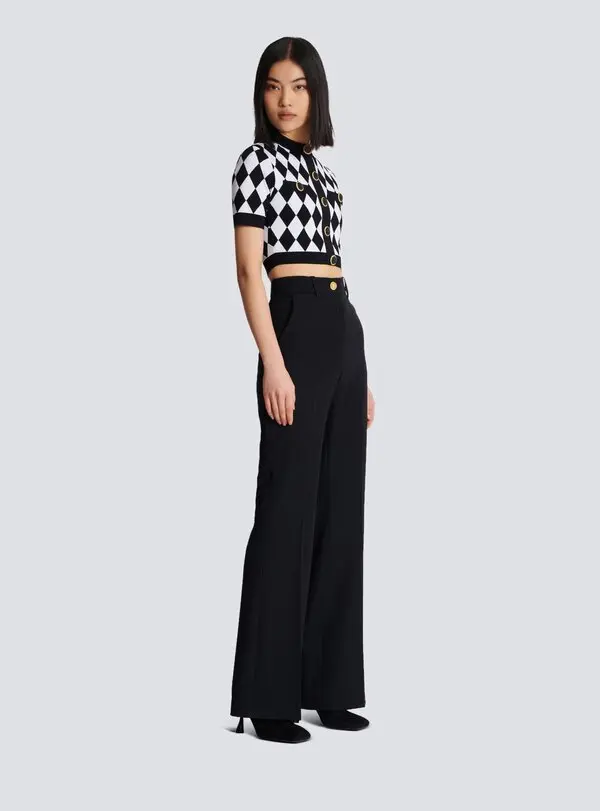 Balmain Diamond Pattern Knit Cropped Top With Decorative Buttons And Back Zipper