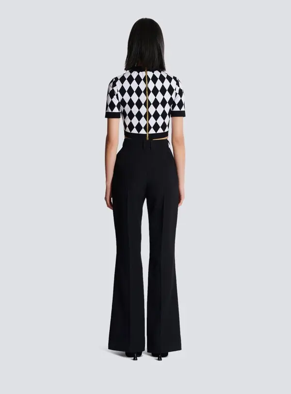 Balmain Diamond Pattern Knit Cropped Top With Decorative Buttons And Back Zipper