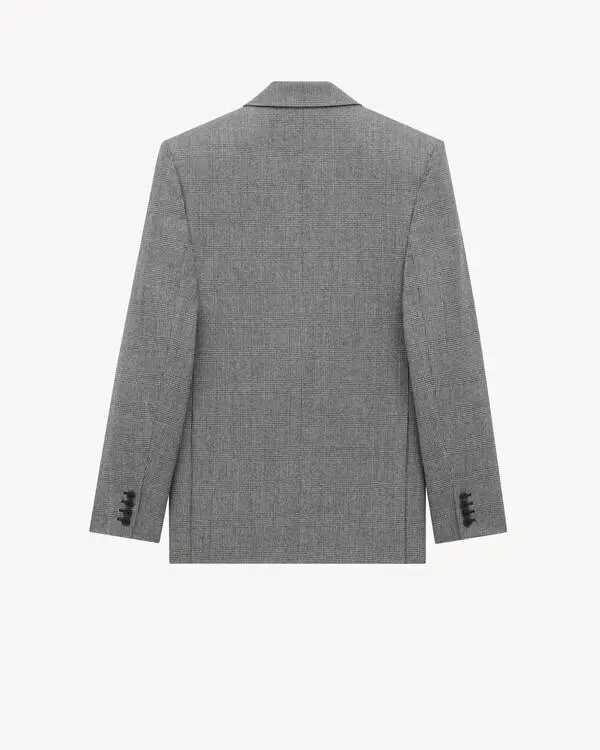 Saint Laurent Prince Of Wales Wool Flannel Blazer - Gray