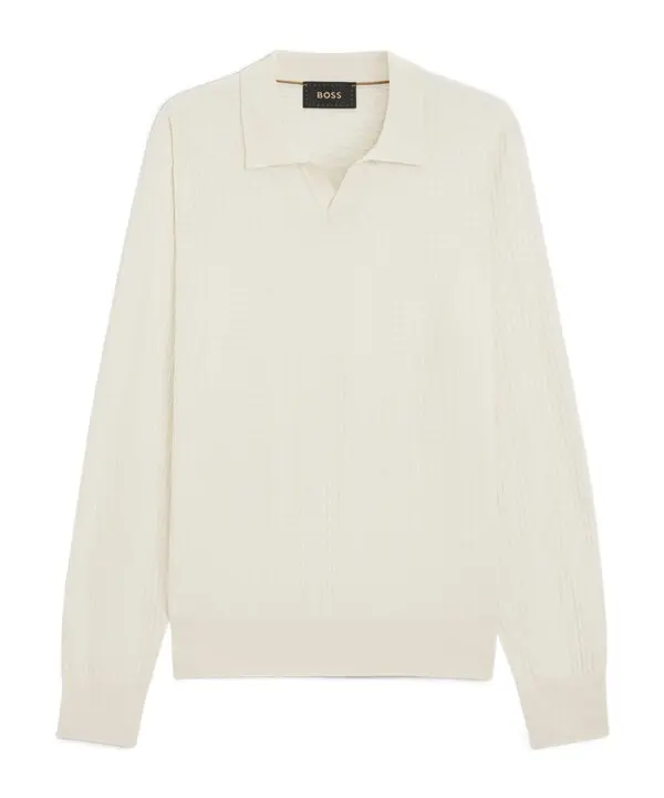 Hugo Boss Boss Textured V-neck Knitted Sweater - Natural