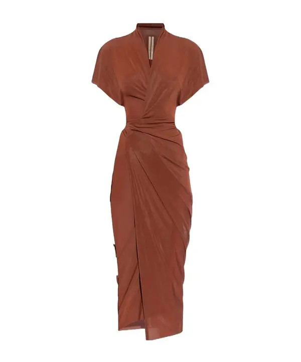 Rick Owens Pleated Wrap Midi Dress - Brown