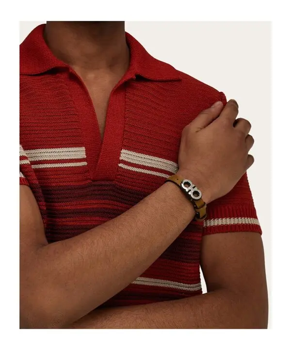 FERRAGAMO Double Gancini Bracelet - Black/ginger