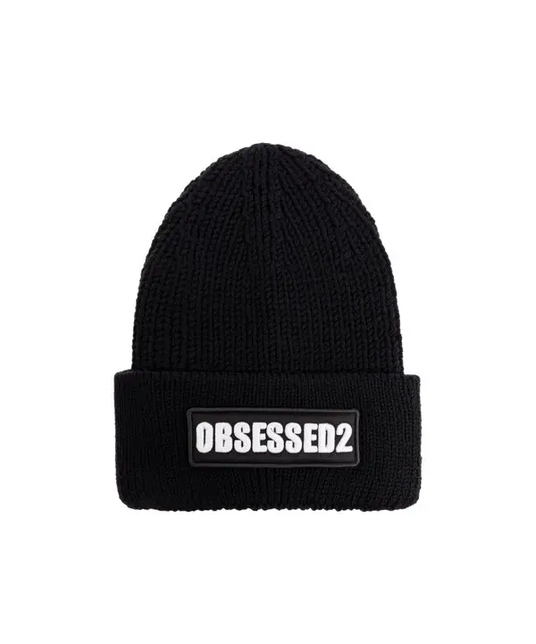 Dsquared2 Logo Patch Ribbed Knit Beanie - Black