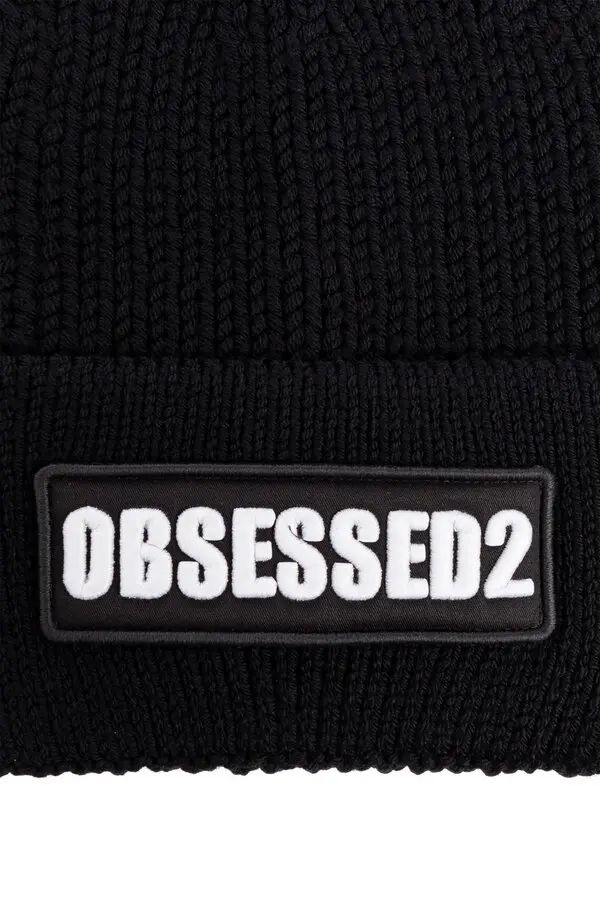 Dsquared2 Logo Patch Ribbed Knit Beanie
