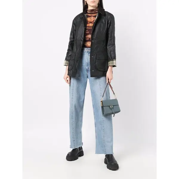 Barbour Wax Jacket With Corduroy Collar And Tartan Lining - Black