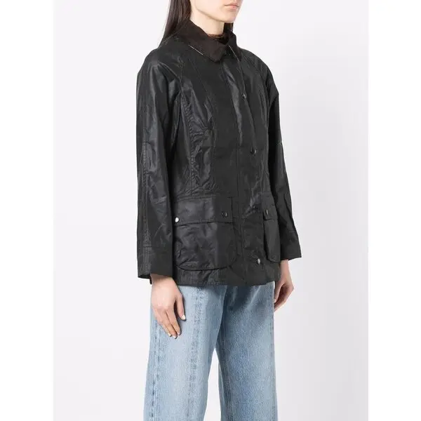 Barbour Wax Jacket With Corduroy Collar And Tartan Lining - Black