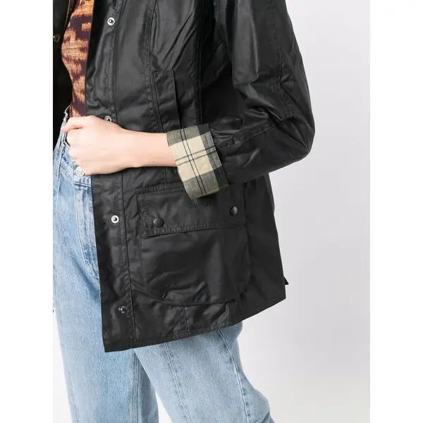 Barbour Wax Jacket With Corduroy Collar And Tartan Lining - Black