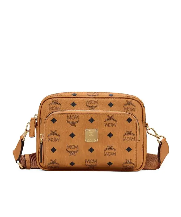 Mcm Logo Print Cross Body Bag - Cognac