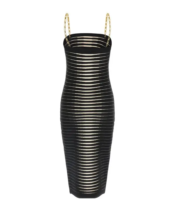 Elisabetta Franchi Striped Degrade Dress With Chain Straps
