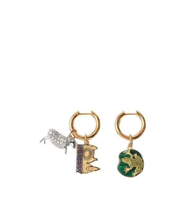 Burberry Charm Hoop Earrings - Gold/multicolour