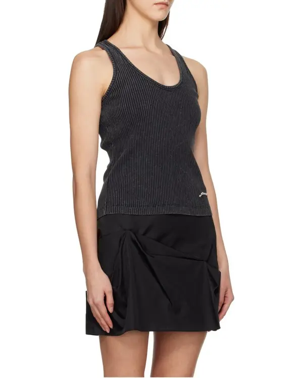 GANNI Washed Ribbed Crewneck Tank Top - Black