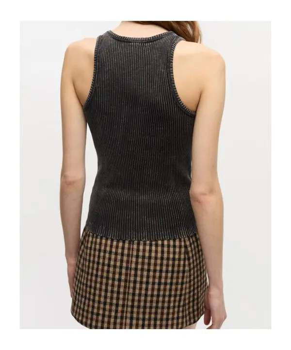GANNI Washed Ribbed Crewneck Tank Top - Black