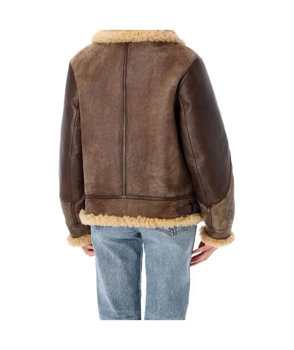 Ralph Lauren Zipped Aviator Jacket With Wool Lapels And Leather Trim