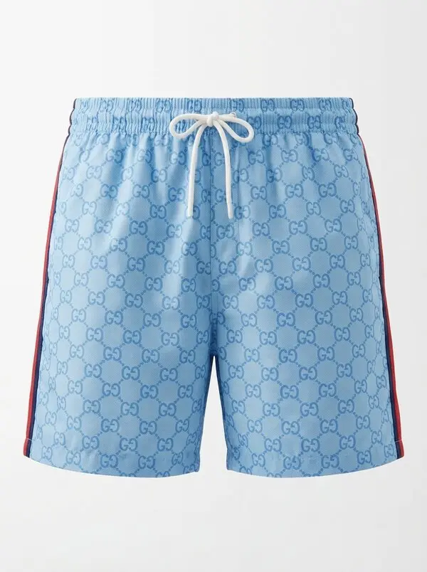 Gucci Allover Gg Print Poplin Swim Shorts - Light Blue