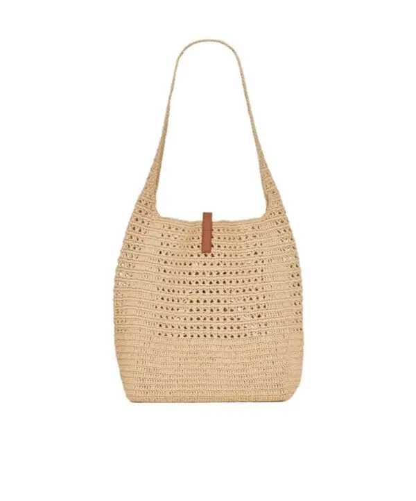 Saint Laurent Woven Raffia Shoulder Bag - Natural