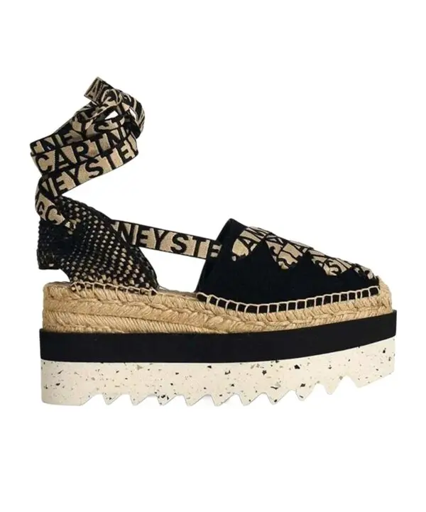Stella McCartney Gaia Platform Espadrilles With Logo Ribbon - Black
